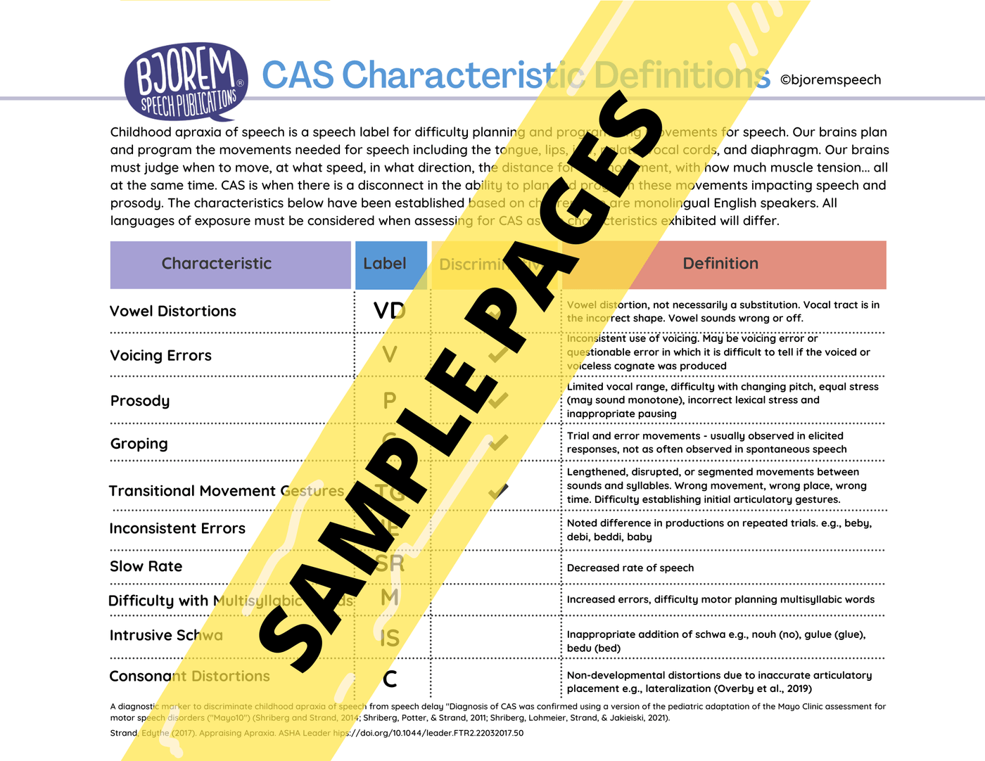 CAS Assessment Guide for Childhood Apraxia of Speech – Bjorem Speech®