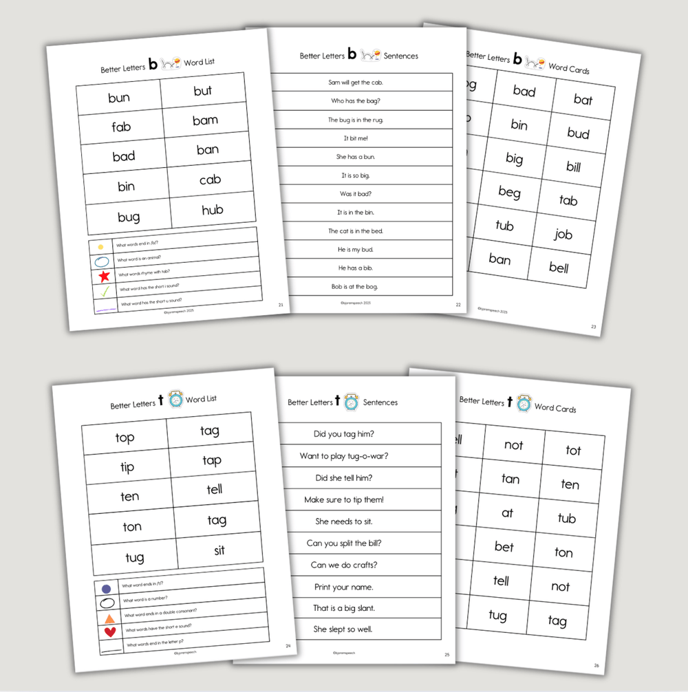 Better Letters Word Lists and Fluency Sentences in a Book – Bjorem Speech®